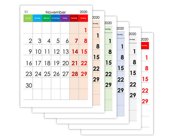 Kalender November 2020 grosse Ziffern im Hochformat – kalender.su